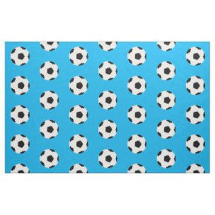 Soccer balls on blue, pattern fabric | Zazzle