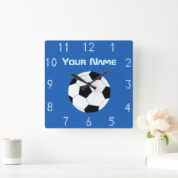 Soccer Clock: Navy Soccer Square Wall Clock | Zazzle