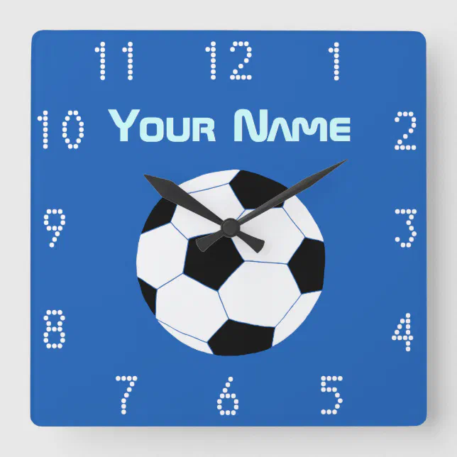 Soccer Clock: Navy Soccer Square Wall Clock | Zazzle