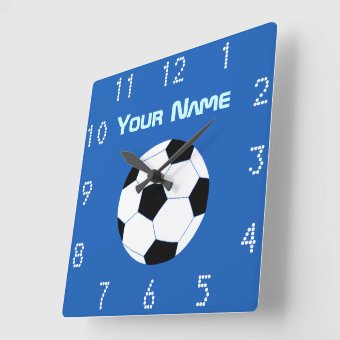 Soccer Clock: Navy Soccer Square Wall Clock | Zazzle