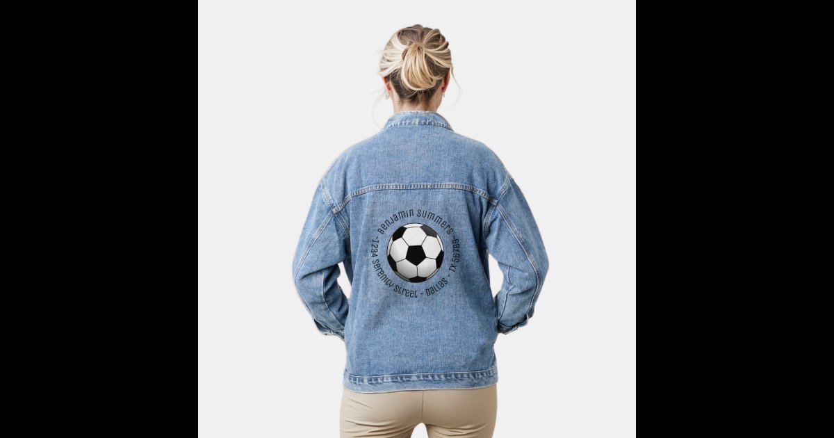 Soccer Football Ball Custom Text Denim Jacket | Zazzle