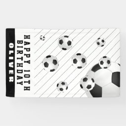 Soccer Football Balls Black & White Birthday Party Banner | Zazzle