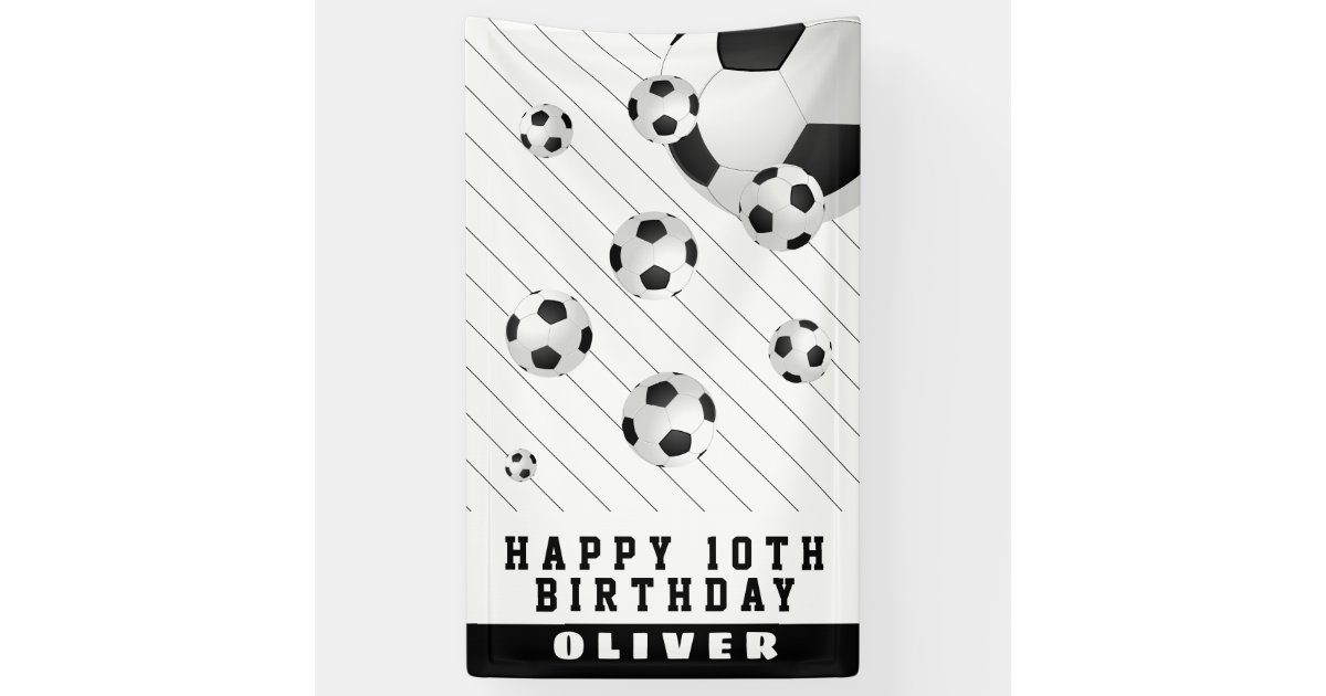Soccer Football Balls Black & White Birthday Party Banner | Zazzle