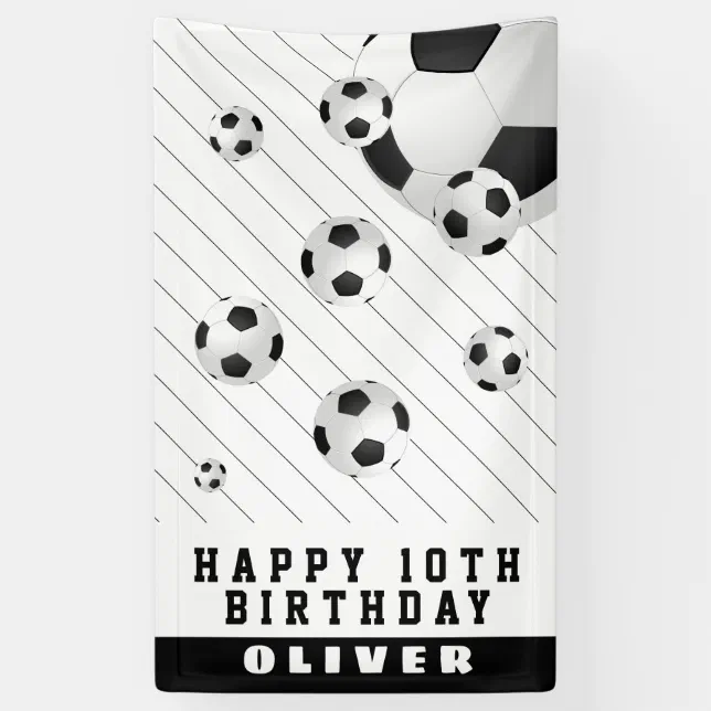 Soccer Football Balls Black & White Birthday Party Banner | Zazzle