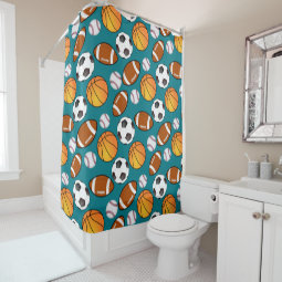 Soccer Football Baseball basketball Sports theme Shower Curtain | Zazzle