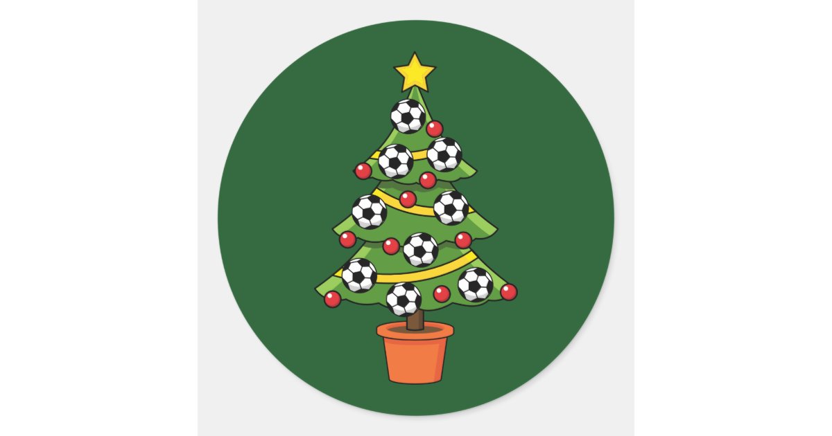 Soccer Football Christmas Tree Classic Round Sticker | Zazzle