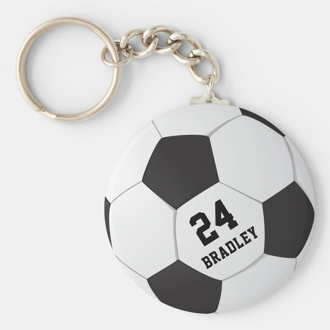 Soccer Football Gift | Personalized Name Number Keychain | Zazzle