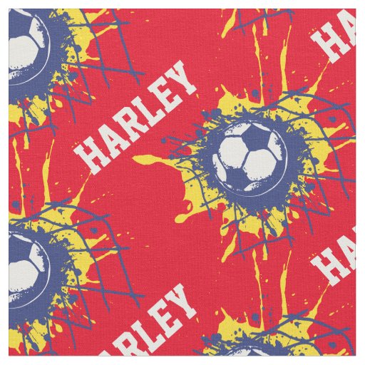 Soccer football goal custom name pattern fabric | Zazzle