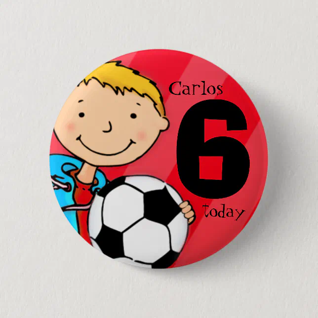 Soccer/football name and age button / badge | Zazzle