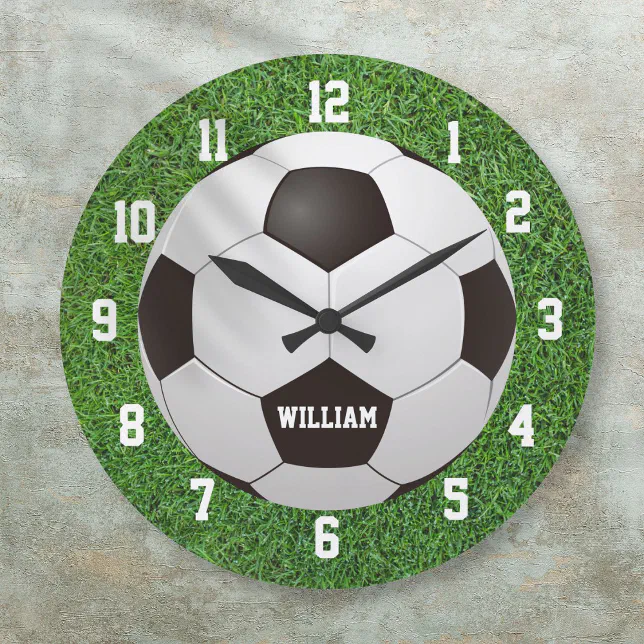 Soccer Football Personalized Name Large Clock | Zazzle
