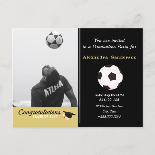 Soccer Football player graduation Photo party Postcard | Zazzle.com
