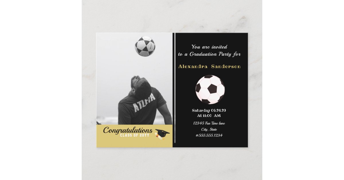 Soccer Football player graduation Photo party Postcard | Zazzle