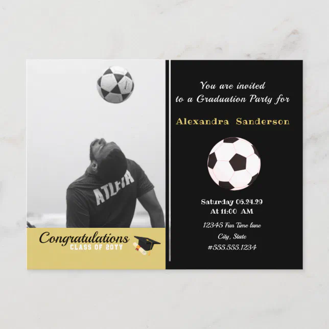 Soccer Football player graduation Photo party Postcard | Zazzle