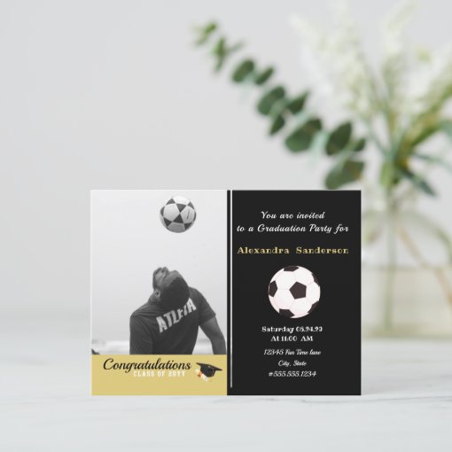 Soccer Football player graduation Photo party Postcard | Zazzle