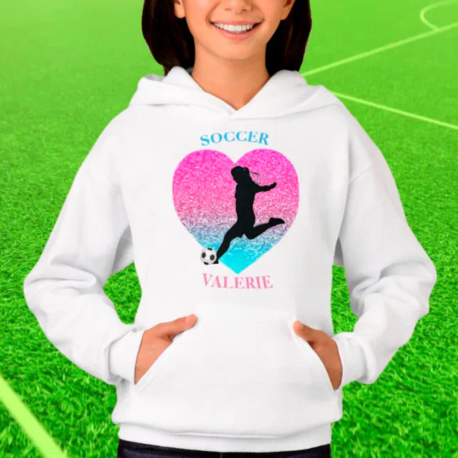 Soccer Girl Heart Hoodie w/ Name | Zazzle