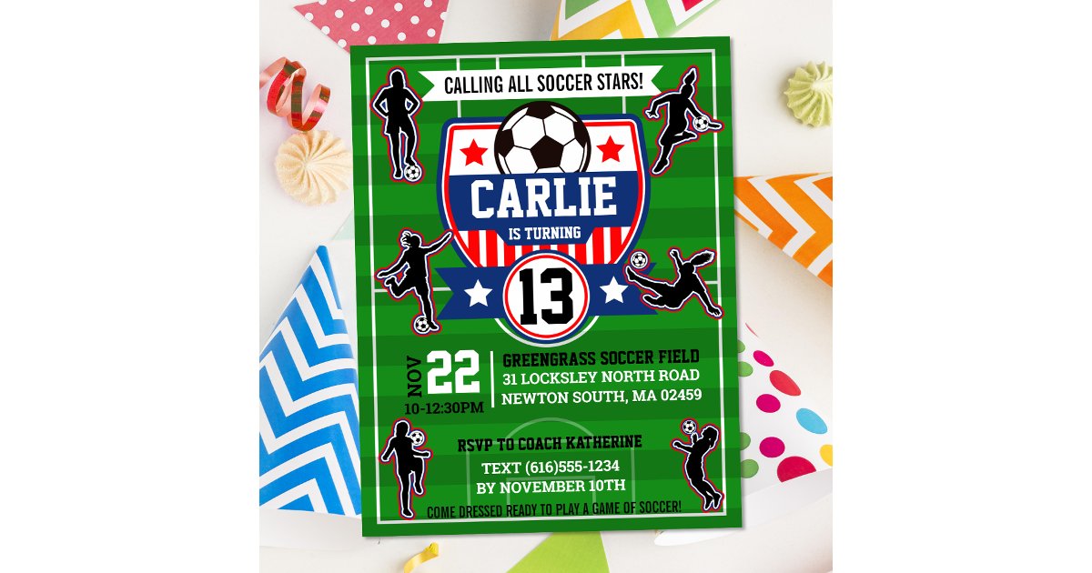 Soccer Girls Football Field Birthday Party Invitation | Zazzle