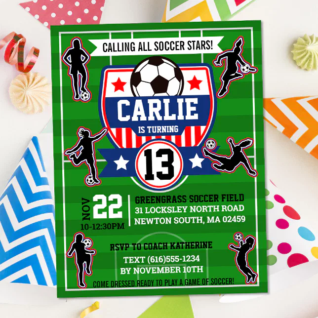 Soccer Girls Football Field Birthday Party Invitation | Zazzle