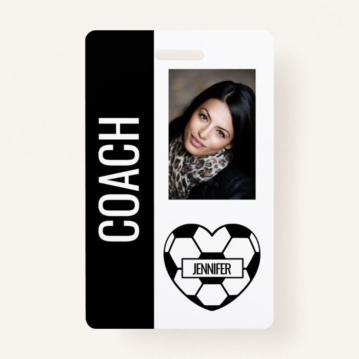 Soccer Heart Photo Template Black and White Coach Badge | Zazzle