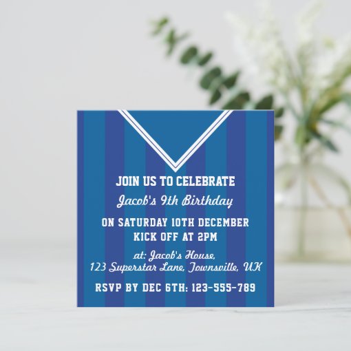 Soccer Jersey Themed Party Invites, Football, Blue Invitation | Zazzle