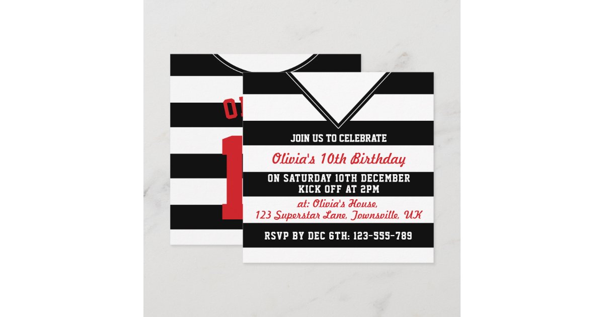Soccer Jersey Themed Party Invites Template, Black | Zazzle