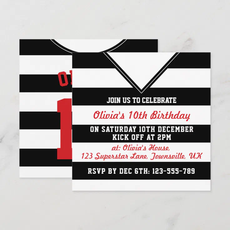 Soccer Jersey Themed Party Invites Template, Black | Zazzle
