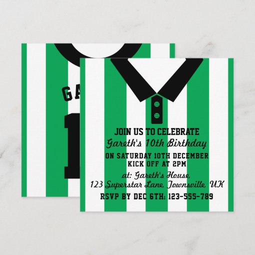 Soccer Jersey Themed Party Invites Template, Green | Zazzle