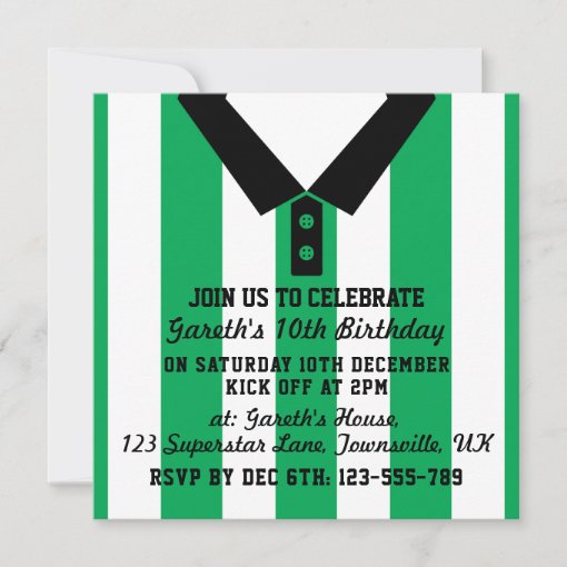 Soccer Jersey Themed Party Invites Template, Green | Zazzle