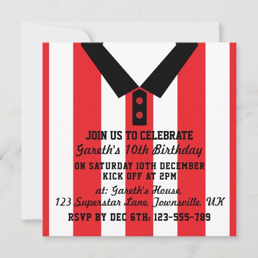 Soccer Jersey Themed Party Invites Template, Red | Zazzle