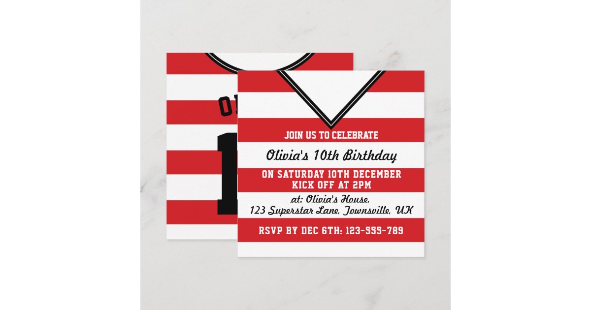 Soccer Jersey Themed Party Invites Template, Red | Zazzle