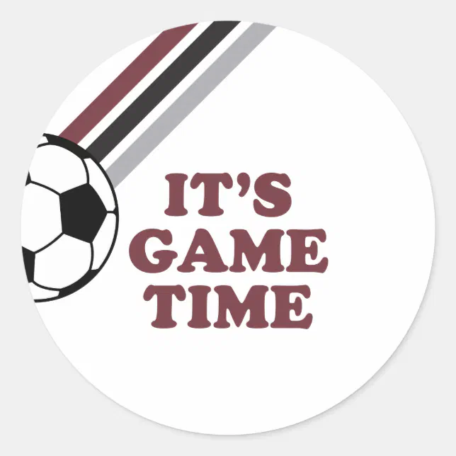 Soccer Maroon Stripes Game Time Birthday Classic Round Sticker | Zazzle