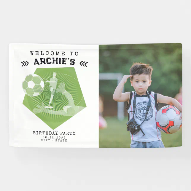 Soccer Party Game Day Pitch Birthday Photo Welcome Banner | Zazzle