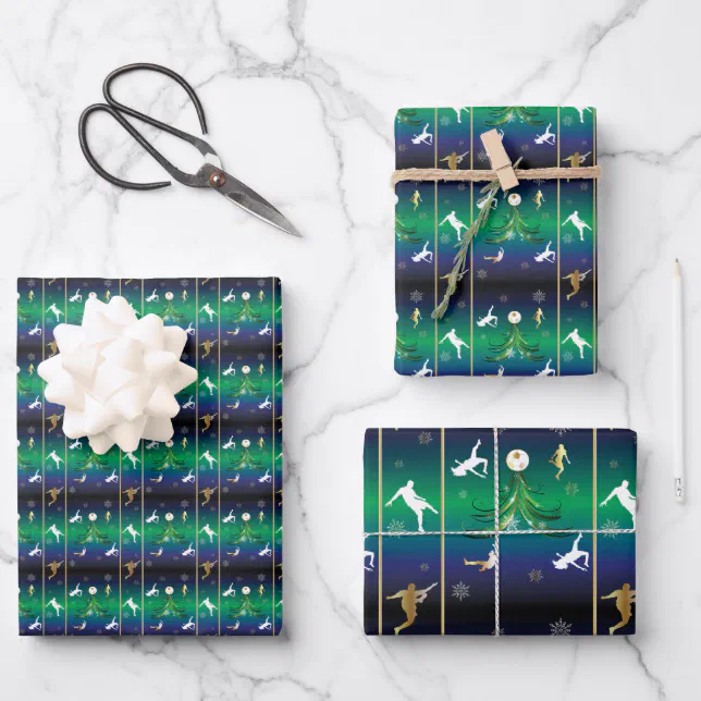 Soccer Player Christmas Snowflake Pattern Wrapping Paper Sheets | Zazzle