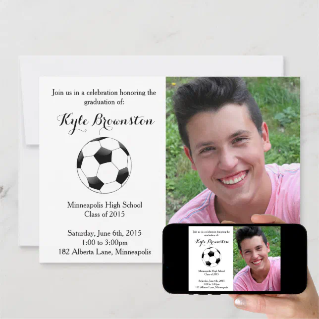 Soccer Player Graduation Party Photo Invite | Zazzle