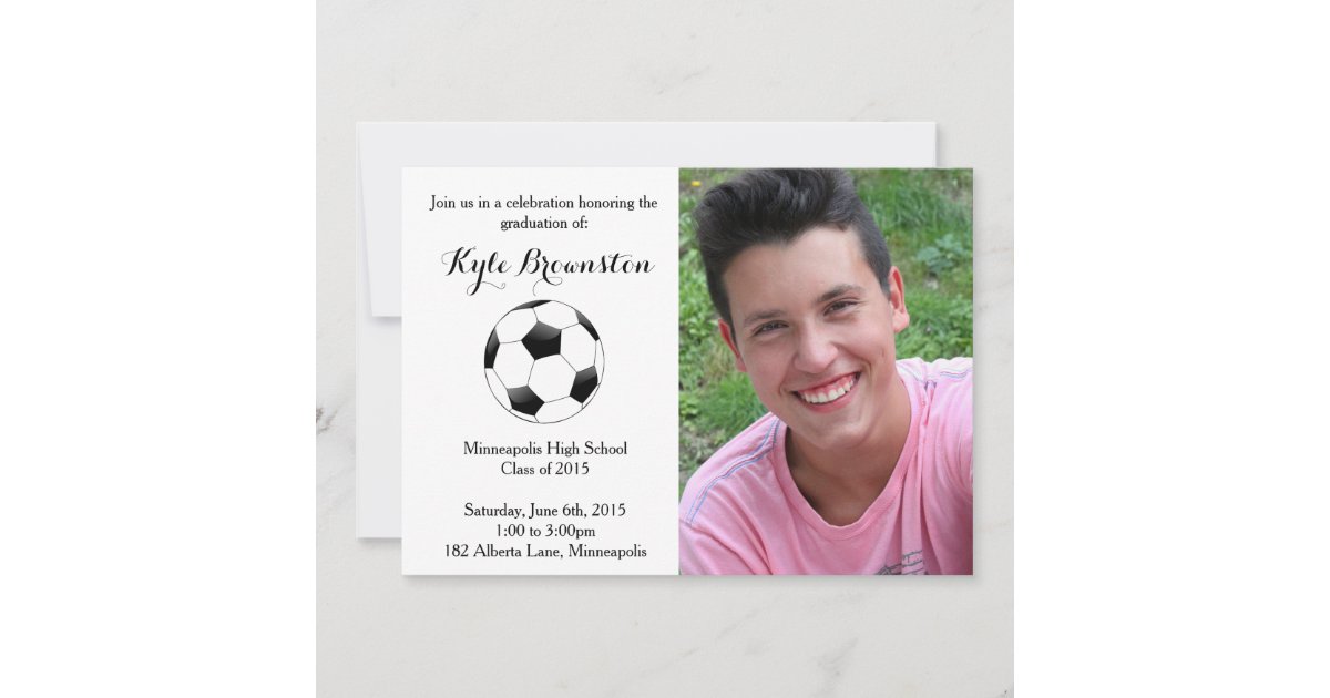 Soccer Player Graduation Party Photo Invite | Zazzle
