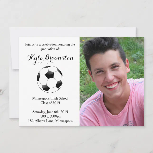 Soccer Player Graduation Party Photo Invite | Zazzle