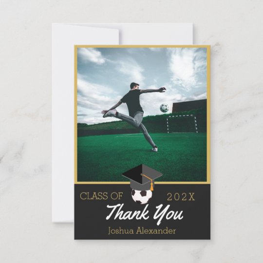 Soccer player Modern Photo graduation class of Thank You Card | Zazzle.com