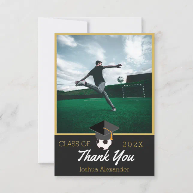Soccer player Modern Photo graduation class of Thank You Card | Zazzle