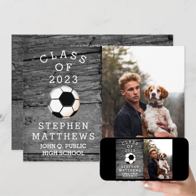Soccer Player Rustic Photo Graduation Invitation | Zazzle