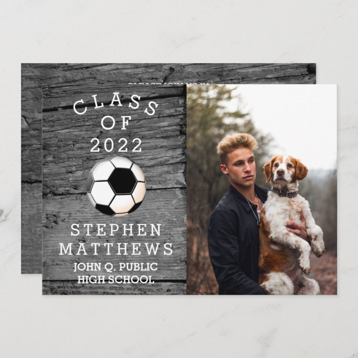 Soccer Player Rustic Photo Graduation Invitation | Zazzle