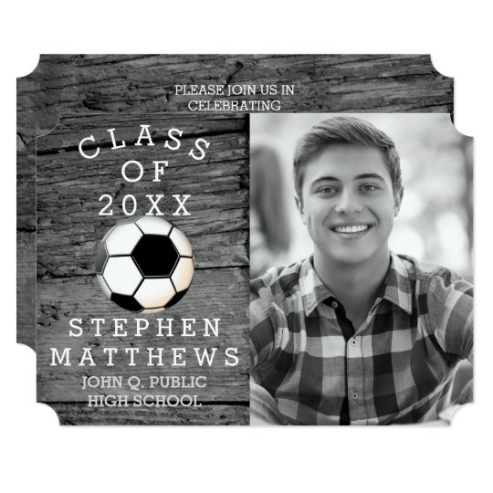 Soccer Player Rustic Photo Graduation Invitation | Zazzle.com