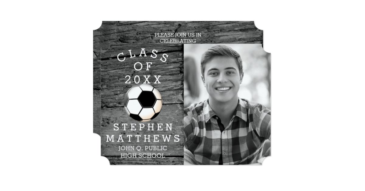 Soccer Player Rustic Photo Graduation Invitation | Zazzle.com