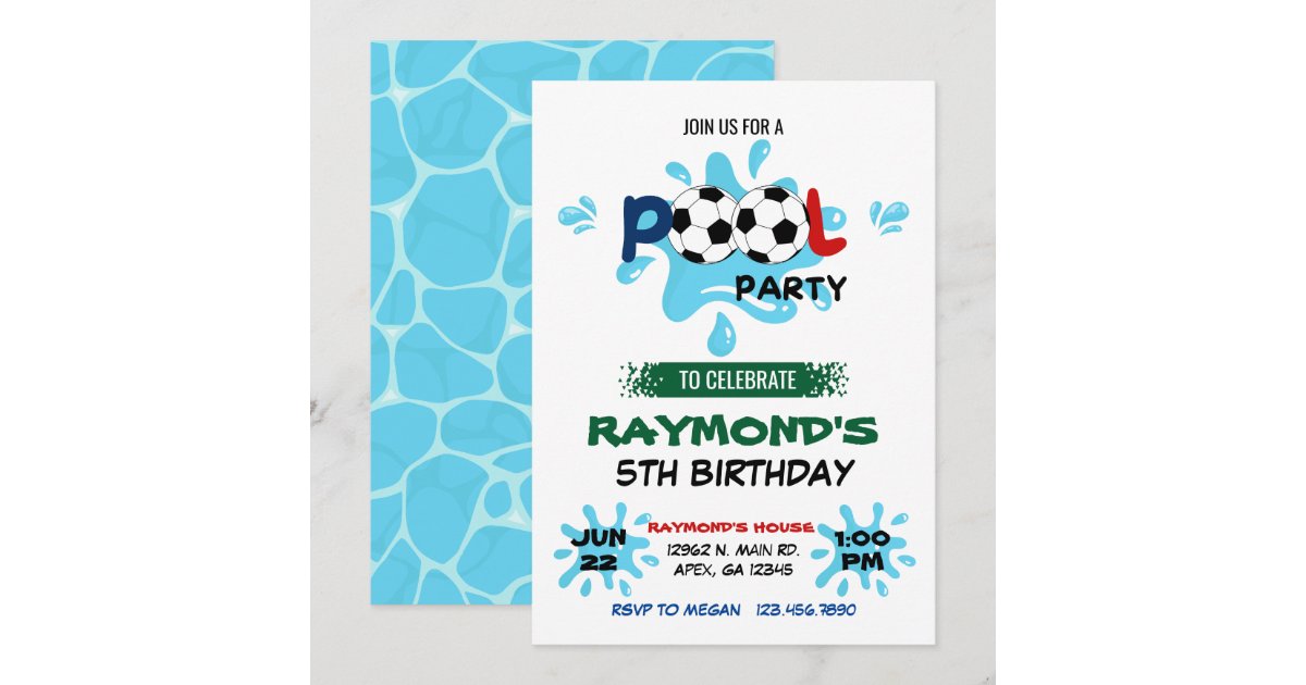 Soccer Pool Party Birthday Invitation | Zazzle