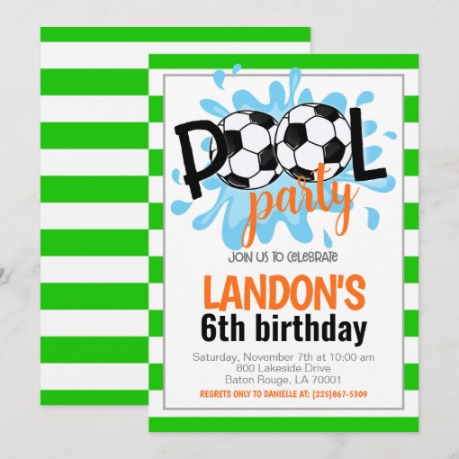 Soccer Pool Party Birthday Invitation | Zazzle