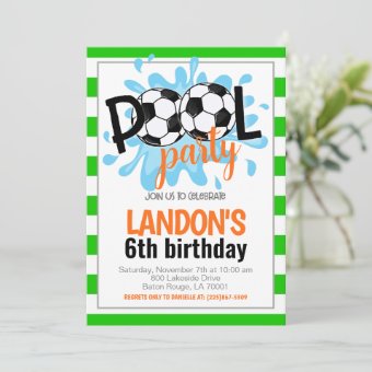 Soccer Pool Party Birthday Invitation | Zazzle