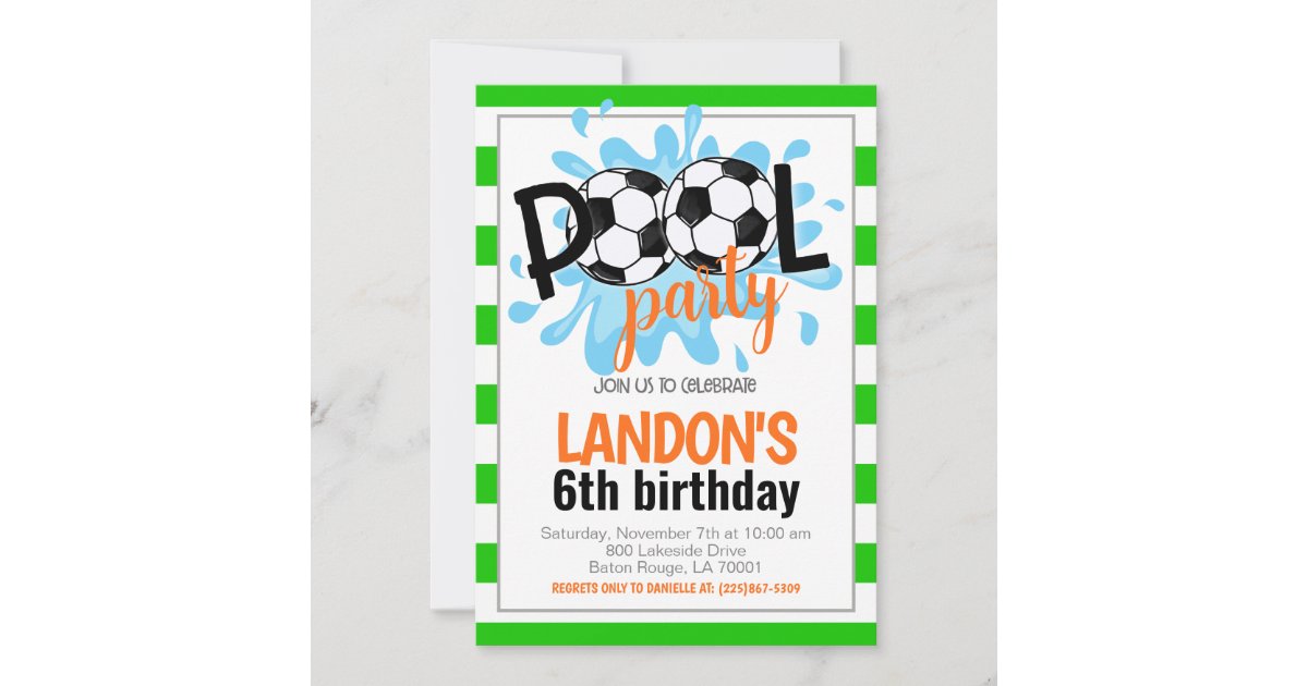 Soccer Pool Party Birthday Invitation | Zazzle