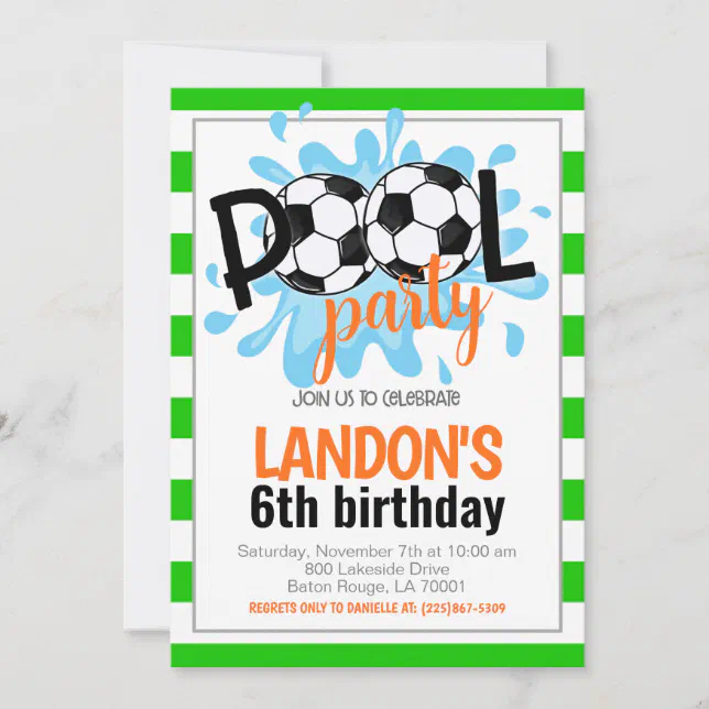 Soccer Pool Party Birthday Invitation | Zazzle