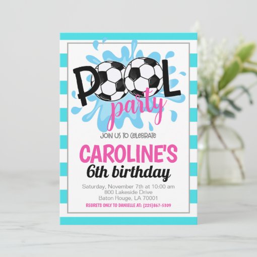 Soccer Pool Party Birthday Invitation | Zazzle