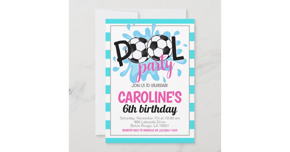 Soccer Pool Party Birthday Invitation | Zazzle