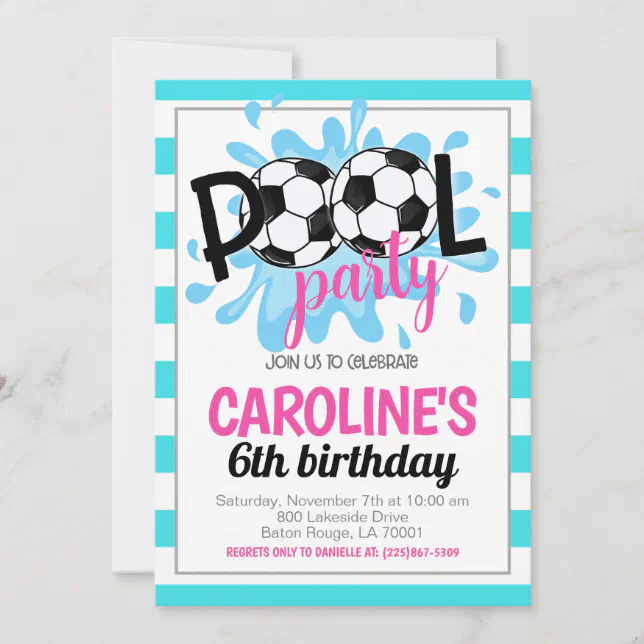 Soccer Pool Party Birthday Invitation | Zazzle