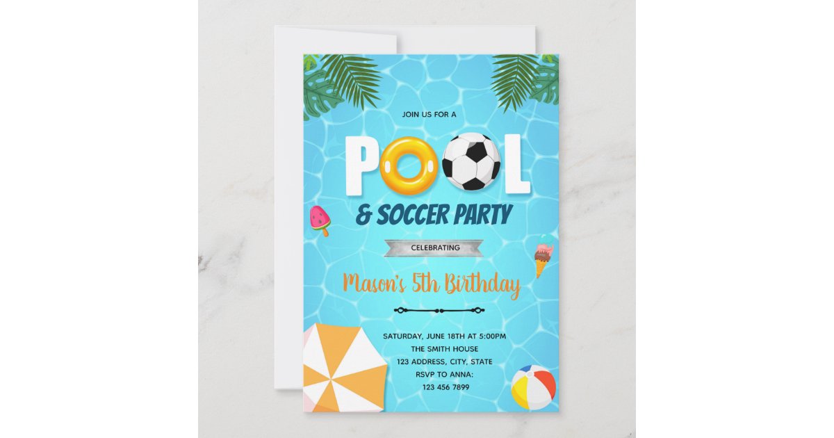 Soccer pool party invitation | Zazzle
